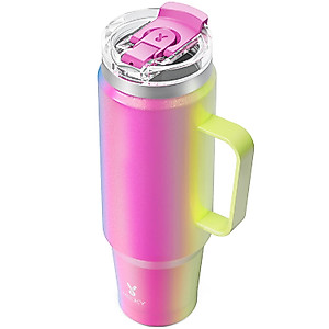 Meoky 40oz Tumbler with Handle, Stainless Steel Travel Mug with 2-in-1 Straw and Sip Lid, Vacuum Insulated Coffee Mug, 100% Leak Proof, Keeps Cold for 34 Hours or Hot for 10 Hours (Carnival)