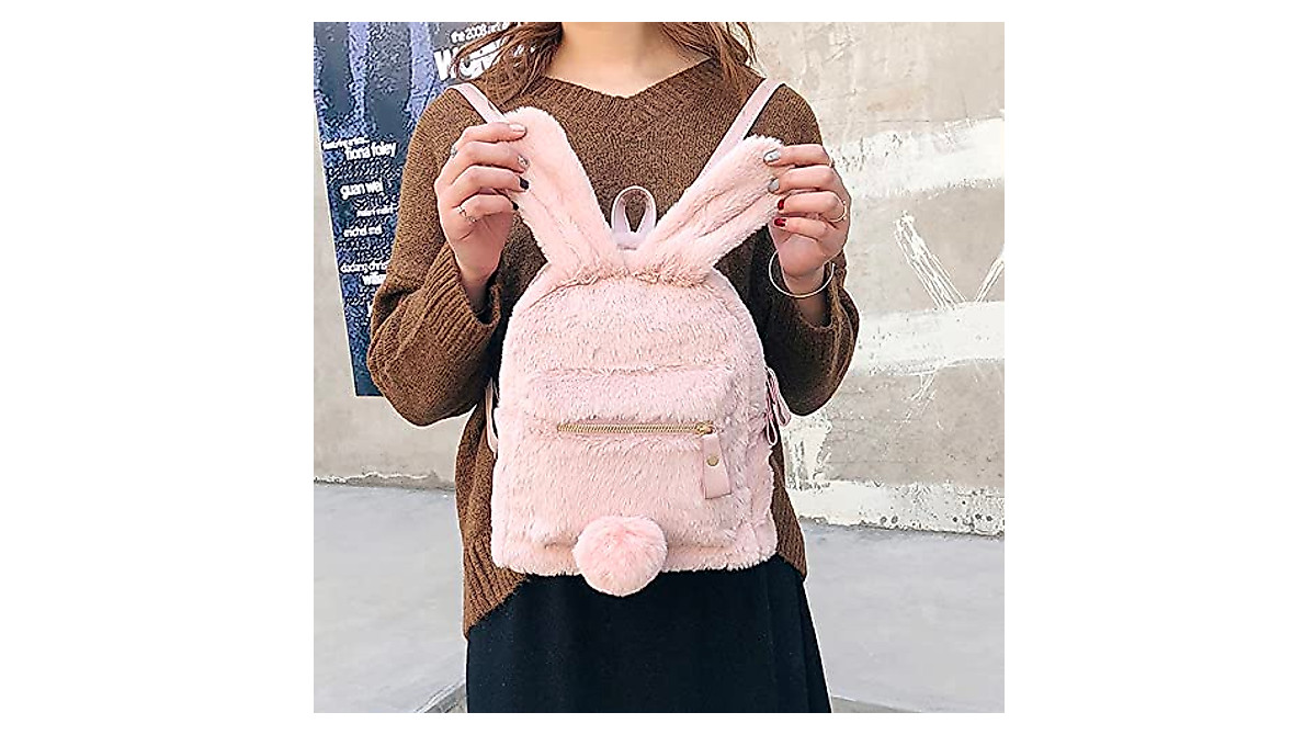 Mellshy Cute Rabbit Ears Fluffy Backpack - School & Travel