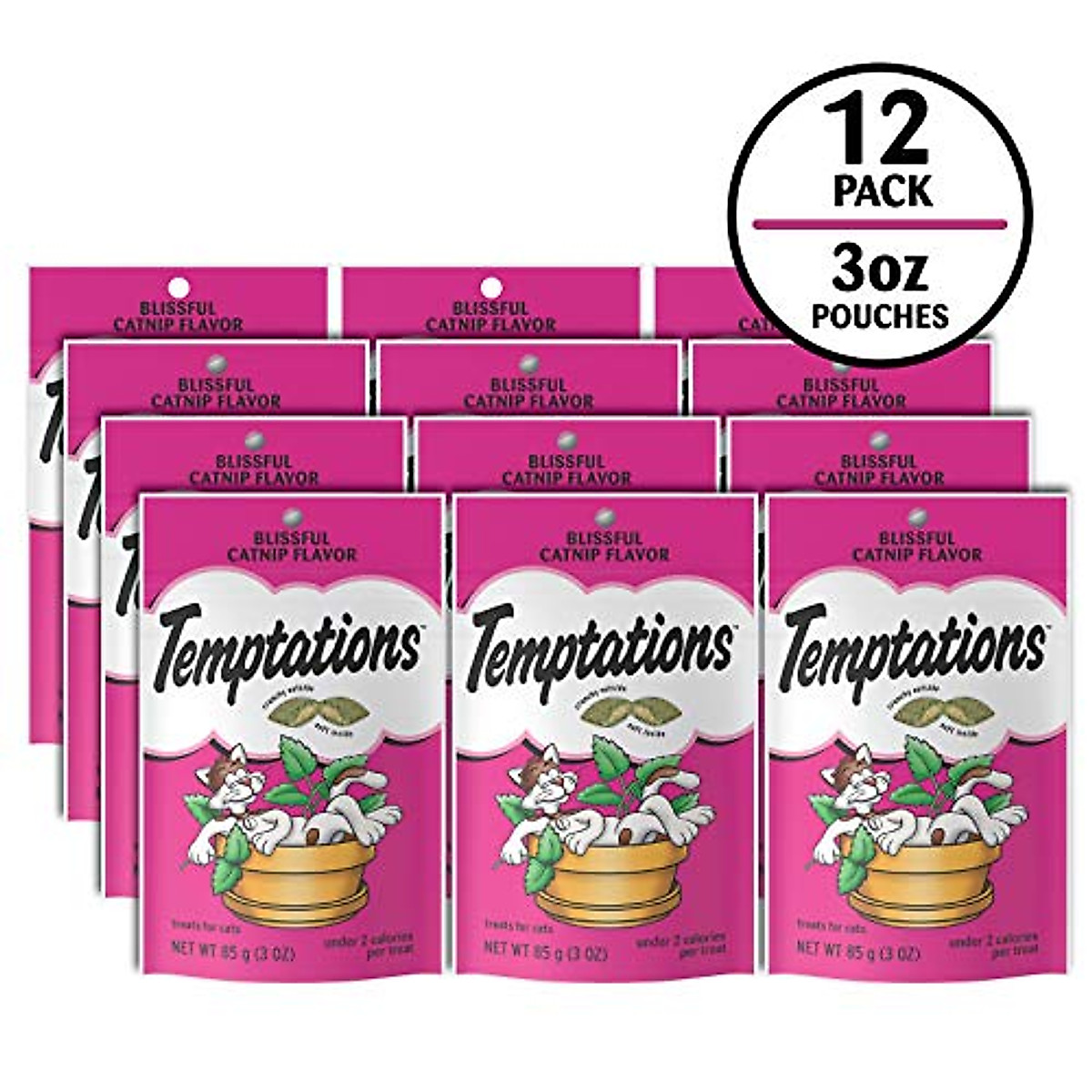TEMPTATIONS Classic Treats for Cats Blissful Catnip Flavor 3 Ounces (Pack of 12)
