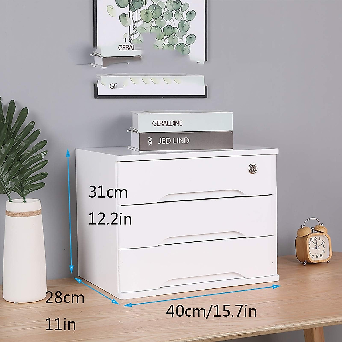 Desktop Storage Box - Desktop File Cabinet Organizers, Solid Wood Desk Organizers Box, A4 File Cabinet With Drawer,School Office Supplies Drawer Organizer Box, With Lock Flat File Cabinet ( Size : 3 l