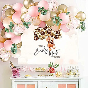 7x5ft Teddy Bear Baby Shower Backdrop We Can Bearly Wait to Meet You Brown Watercolor Balloons Background Girl Boy Babyshower Banner Cake Table Mural Poster W-5542
