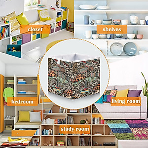 Vnurnrn Cube Storage Bins African Pattern Patchwork, Collapsible Storage Box with Support Board, Foldable Fabric Basket for Shelf Closet Cabinet 11.02×11.02×11.02 in
