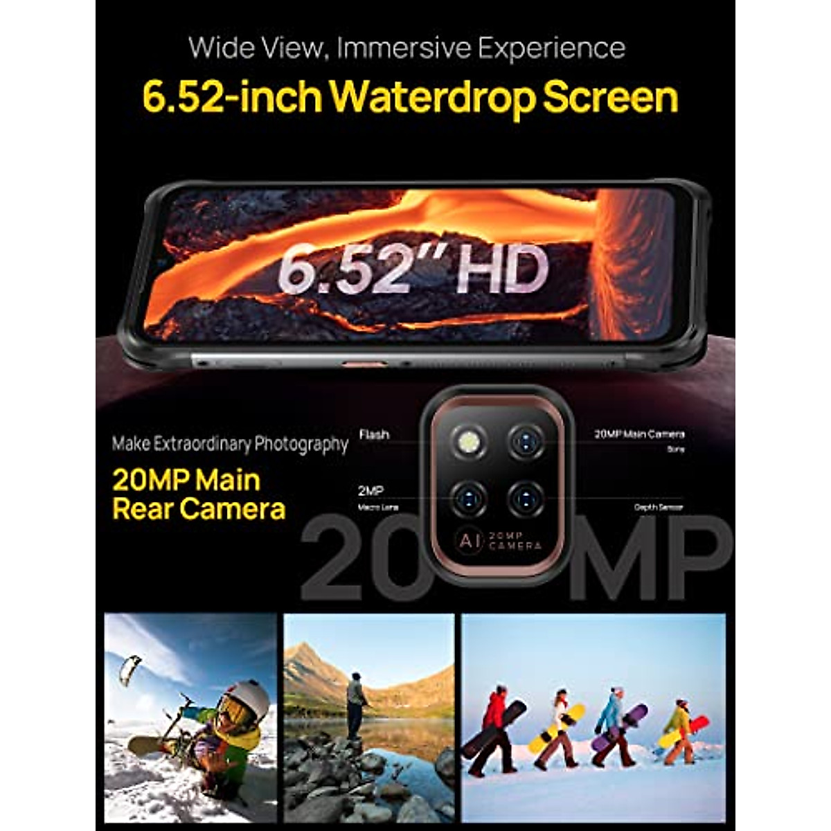 Ulefone Armor 14 Pro 10000mAh Rugged Smartphone, Android 12, 6GB+128GB, Helio G85 Octa-core Waterproof Rugged Phone, 6.52” HD+, 20MP AI Camera, Fast Charging Unlocked Cell Phones, Dual Sim 4G