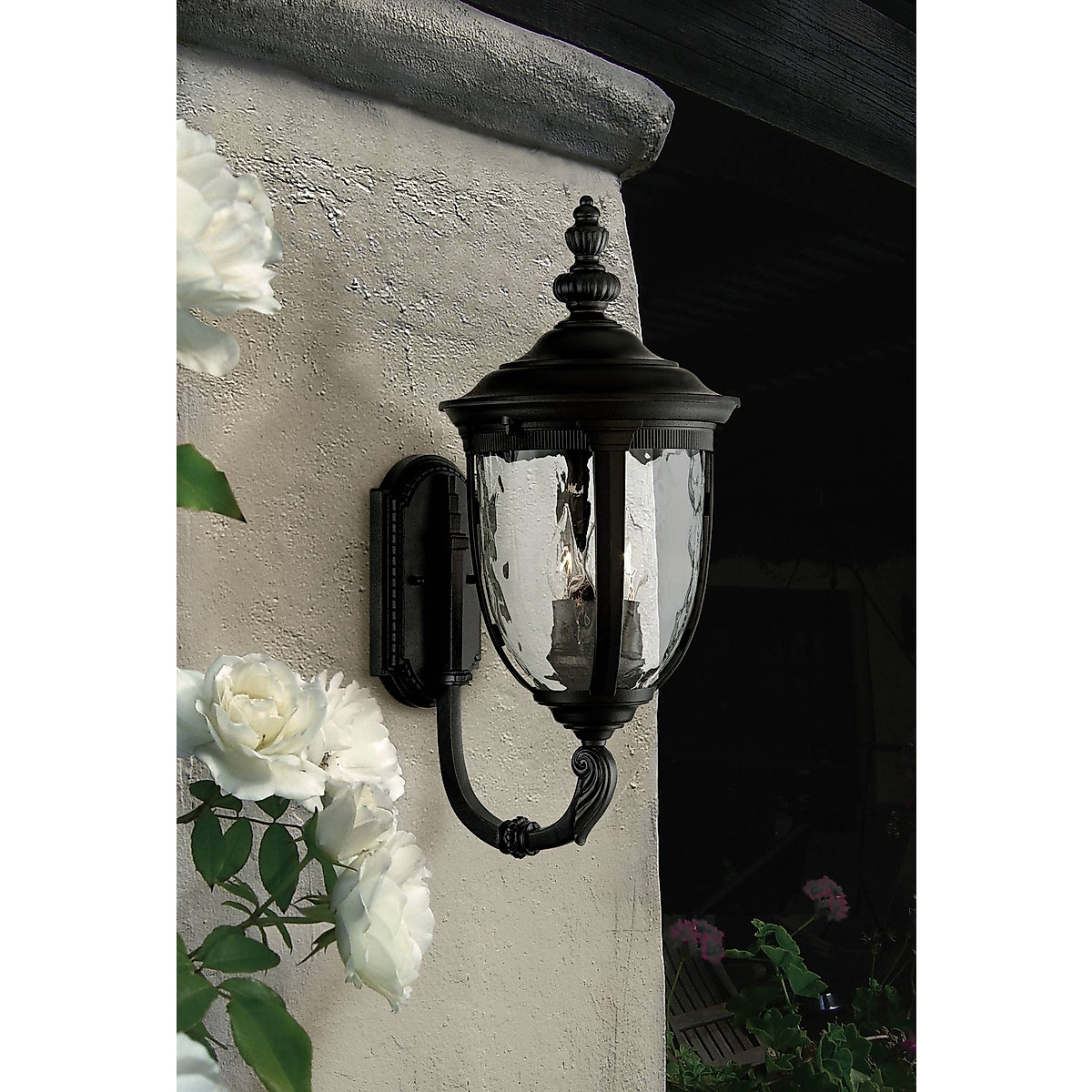 John Timberland Bellagio European Outdoor Wall Light Fixture Textured Black 21" Clear Hammered Glass Upbridge Arm for Exterior House Porch Patio Outside Deck Garage Yard Front Door Garden Home