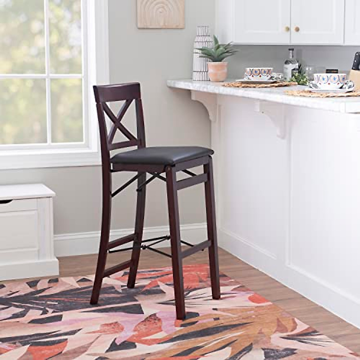 Linon Triena X Back Folding Bar Stool, Brown