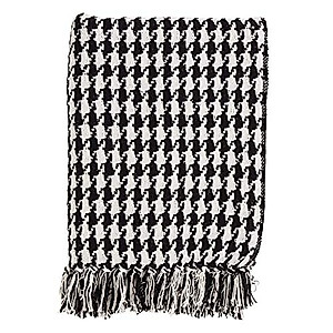 SARO LIFESTYLE Sevan Collection Houndstooth Design Cotton Throw, Black