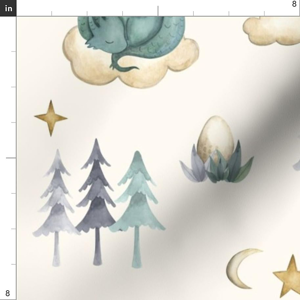 Spoonflower Fabric - Baby Dragon Whimsical Fun Cute Happy Cheerful Fantasy Mythical Beige Printed on Polartec(R) Fleece Fabric by The Yard - Sewing Blankets Loungewear and No-Sew