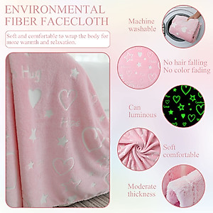 Glow in The Dark Pink Heart Stars Throws Blanket, 50 x 60 in Soft Warm Cozy Blanket for Girls Birthday Gift for Baby Kid 3-12 Age Girls and Boys Blanket Bedding Camping