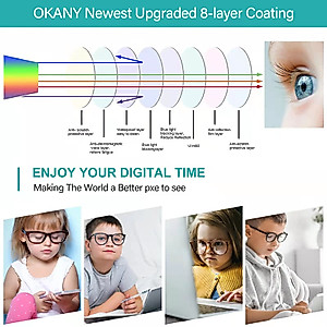 Okany Blue Light Glasses for Kids 3 Pack Blue Light Blocking Glasses for Girls Boys Computer Gaming Screen Glasses, Anti Glare Eyestrain Teen Fashion Glasses Age 3-10 (Grey Black+Transparent+Leopard)