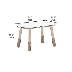 Benjara 11-21 Inch Kids Table, Adjustable Height, White and Brown Dual Tone Finish