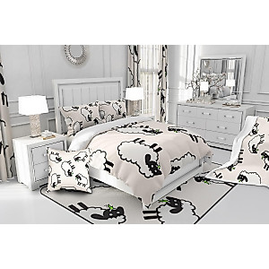 Erosebridal Cute Sheep Duvet Cover Twin Size,Funny Sheep Bedding Set for Kids Child Boys Girls,Cartoon Animals Bedspread Cover,Farm Animals Comforter Cover for Sheep Lovers Bedroom Decor,Beige