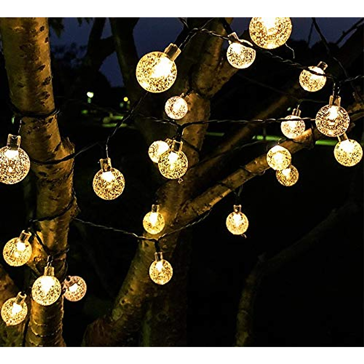 Garden Solar Lights, 30 LED 50ft 8 Modes Waterproof String Lights Outdoor Fairy Lights Globe Crystal Balls Decorative Lighting for Garden Yard Home Party Wedding Christmas Decoration (Warm White)