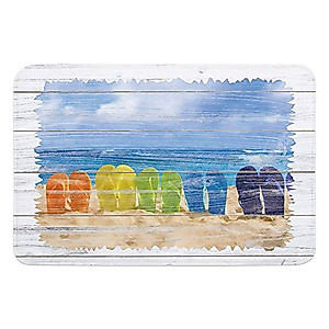 Bathroom Rugs 18x30 Inch Area Rug for Bedroom Decor, Absorbent Low Profile Outdoor Rug Home Decor Kitchen Rugs Carpet, Colorful Flip Flops in The Beach Door Mat Floor Mats for Living Room Decor