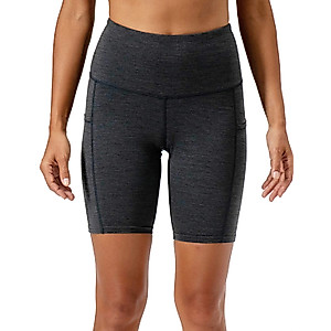 DEVOPS Women's 2-Pack High Waist Workout Yoga Running Exercise Shorts with Side Pockets (Large, Black/Heather Charcoal)
