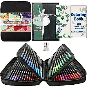 MIKOUJOS 75 Colored Pencils Set for Adult Coloring Books with Drawing Pad,sharpener, Pro Color Pencil Kit Artist Kids,Oil Based Colour in Travel Case Sketching Blending Shading,Soft Core, Multicolor