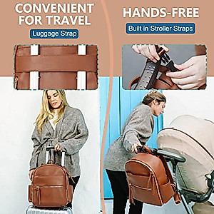 MOMINSIDE Small Diaper Bag Backpack, Mini Baby Diaper Bag with 11 Pockets, Leather Travel Baby Bag for Baby Girls, Diaper Bag Organizers, 2 Insulated Pockets, Stroller Straps, Baby Registry (Brown)