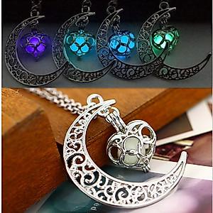 Fineder 4 Colors Luminous Series Moon Love Heart Pendant Necklace Fluorescent Necklace, Glow in the Dark Necklace