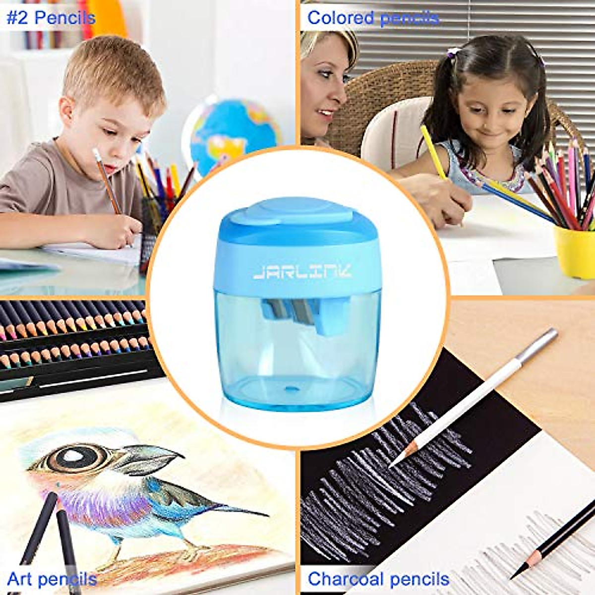 JARLINK 4 Pack Pencil Sharpener, Manual Pencil Sharpener with 2 Holes for No.2/Colored/Art Pencils, Portable Use in School Classroom Office Home