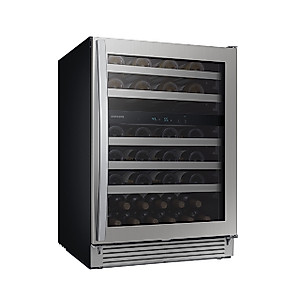 SAMSUNG 34-Inch Wine Cooler Refrigerator, 51 Bottle Capacity, Freestanding, Under Cabinet Fridge w/ Dual Temperature Zones, LED Lighting, Fingerprint Resistant, RW51TS338SR/AA, Stainless Steel