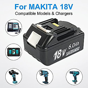 SUnMilY for Makita 18v Battery, 6.0Ah Replacement Lithium Batteries Compatible with Makita Battery 18V BL1860 BL1850 BL1850B BL1840 BL1840B BL1830 BL1830B BL1815B (4 Pack)