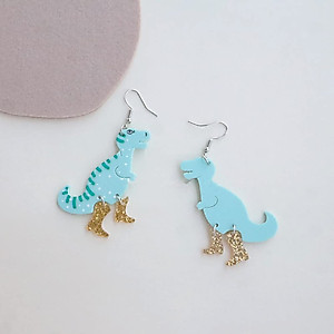 Cute Acrylic Animal Drop Earrings Colorful Boots Chicken Hen Dinosaur Lovely Panda with Bamboos Funny Animal Dangle Earrings For Women Christams Birthday Gift-Dinosaur