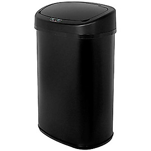 HCB Trash Can Automatic Waste Bin Mute Metal Garbage Can with Lid Stainless Steel 13 Gallon 50 Liter for Kitchen | Office | Bedroom | Bathroom | Living Room (Black)