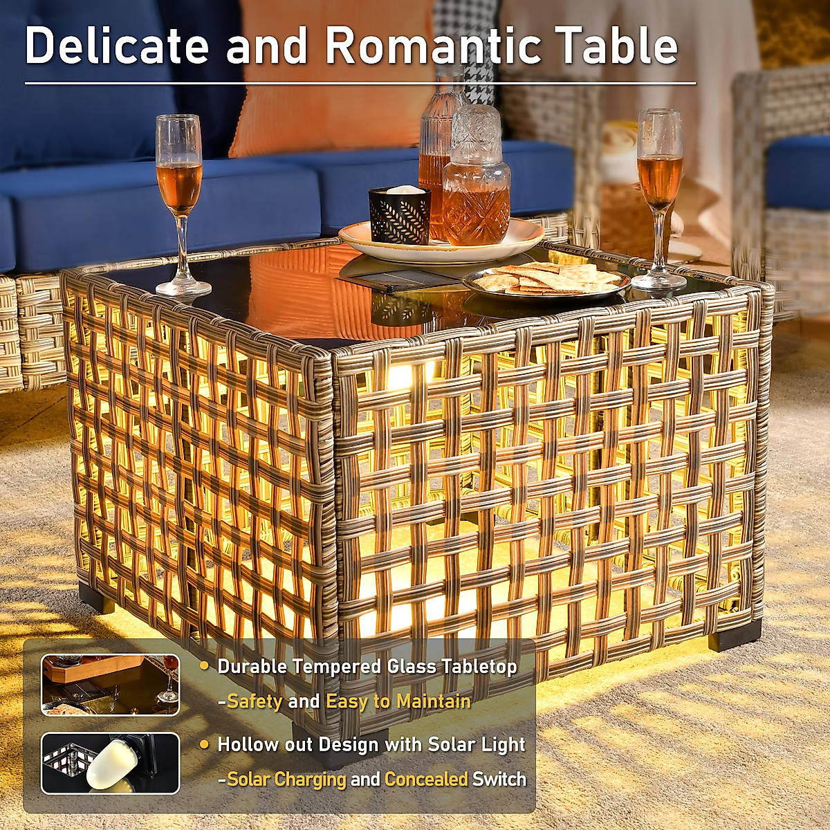 HOOOWOOO 5 Piece Patio Furniture Conversation Sets with Swivel Rocking Chairs,Outdoor Wicker Furniture with LED Tablet,All Weather Resistant High Back Rattan Conversational Set(Beige Tan)