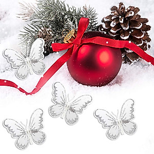 RTWAY Glitter Christmas Butterfly, 24 PCS 3D Glitter Artificial Butterfly Clip on Christmas Tree Ornaments for Wedding Holiday Party Home Decor