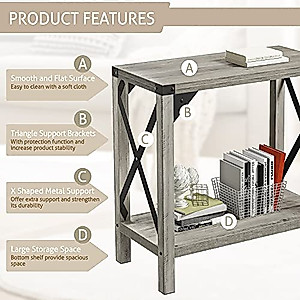 IDEALHOUSE Narrow End Table for Small Spaces, Rectangular Farmhouse Nightstand Sofa Side Table for Living Room, Bedroom, Lounge(Grey)