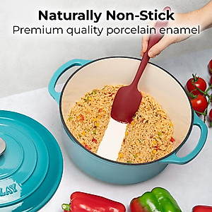 Zulay Kitchen 6 Quart Enameled Cast Iron Dutch Oven with Lid – Premium Durability & Oven Safe up to 500°F – Heavy Duty Cookware Perfect for Bread Baking, Stews, Braising & Roasting – Turquoise