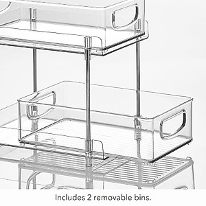 Nate Home by Nate Berkus 2-Tier Sliding Plastic Pull-Out Shallow Drawer Organizer | 2 Bins, Kitchen Cabinet Organizer and Pantry Storage from mDesign - Clear/Polished Stainless Steel