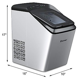 COSTWAY Countertop Ice Maker, 33LBS/24H Portable and Compact Ice Machine with Self-cleaning Function, Bullet Ice Cubes Ready in 7 Mins, Include Ice Scoop and Basket, Soinc Ice Maker for Indoor Use, RV