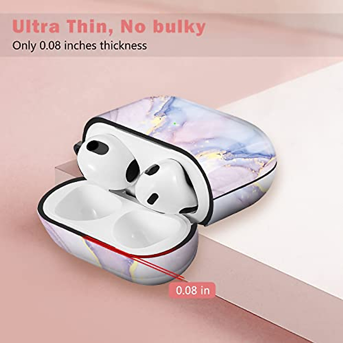 Fintie Case for AirPods 3 (2021), [Sleek Shield] Slim Soft TPU Durable Shockproof Portable Protective Cover Skin with Keychain for AirPods 3rd Generation Charging Case, Glittering Marble