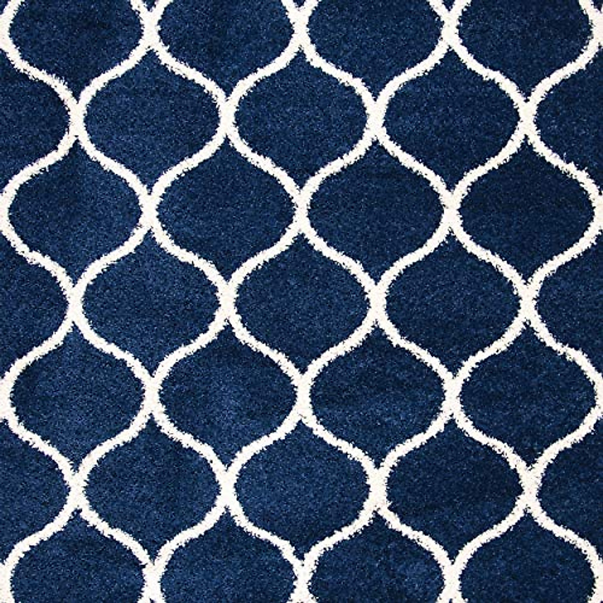 SAFAVIEH Hudson Shag Collection Area Rug - 8' x 10', Navy & Ivory, Moroccan Ogee Trellis Design, Non-Shedding & Easy Care, 2-inch Thick Ideal for High Traffic Areas in Living Room, Bedroom (SGH280C)