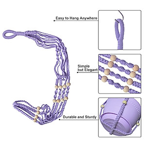 Checrxy Macrame Plant Hanger with Pot, 3 Set Hanging Planters for Indoor Plants, Handmade Cotton Rope Boho Home Decor, Idea Gift for Anyone, Includes Plant Holders, Pots, Plates and Hooks (Purple)