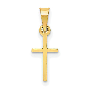 FindingKing 14K Yellow Gold Cross Charm Pendant Religious