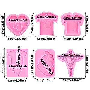 RFGHAC Doctor Theme Resin Molds Nurse Shirt Heart Stethoscope Silicone Keychain Mold Medical Emblem Resin Molds for DIY Handmade Necklace Jewelry Crafting Making Set of 6