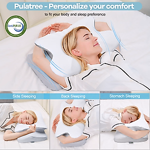 Pulatree Cervical Pillow for Neck Pain Relief, Odorless Contour Memory Foam Pillows with Cradles Design, Ergonomic Orthopedic Bed Pillows for Sleeping, Support Side Back Stomach Sleeper (Silky Cover)