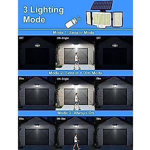 YOYONACY Solar Outdoor Lights, 2500LM 348 LED Motion Sensor Outdoor Lights with Remote, Bright 3 Heads Solar Powered Flood Lights, IP65 Waterproof Security Detection Lights for Outside, Yard, Patio