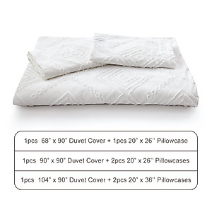 EMME White Duvet Cover Queen, Tufted Microfiber Comforter Cover Set, Textured Boho Bedding Sets Queen for All Seasons, 3 Pieces Duvet Cover Full, 1 Duvet Cover + 2 Pillowcases (White, Queen)