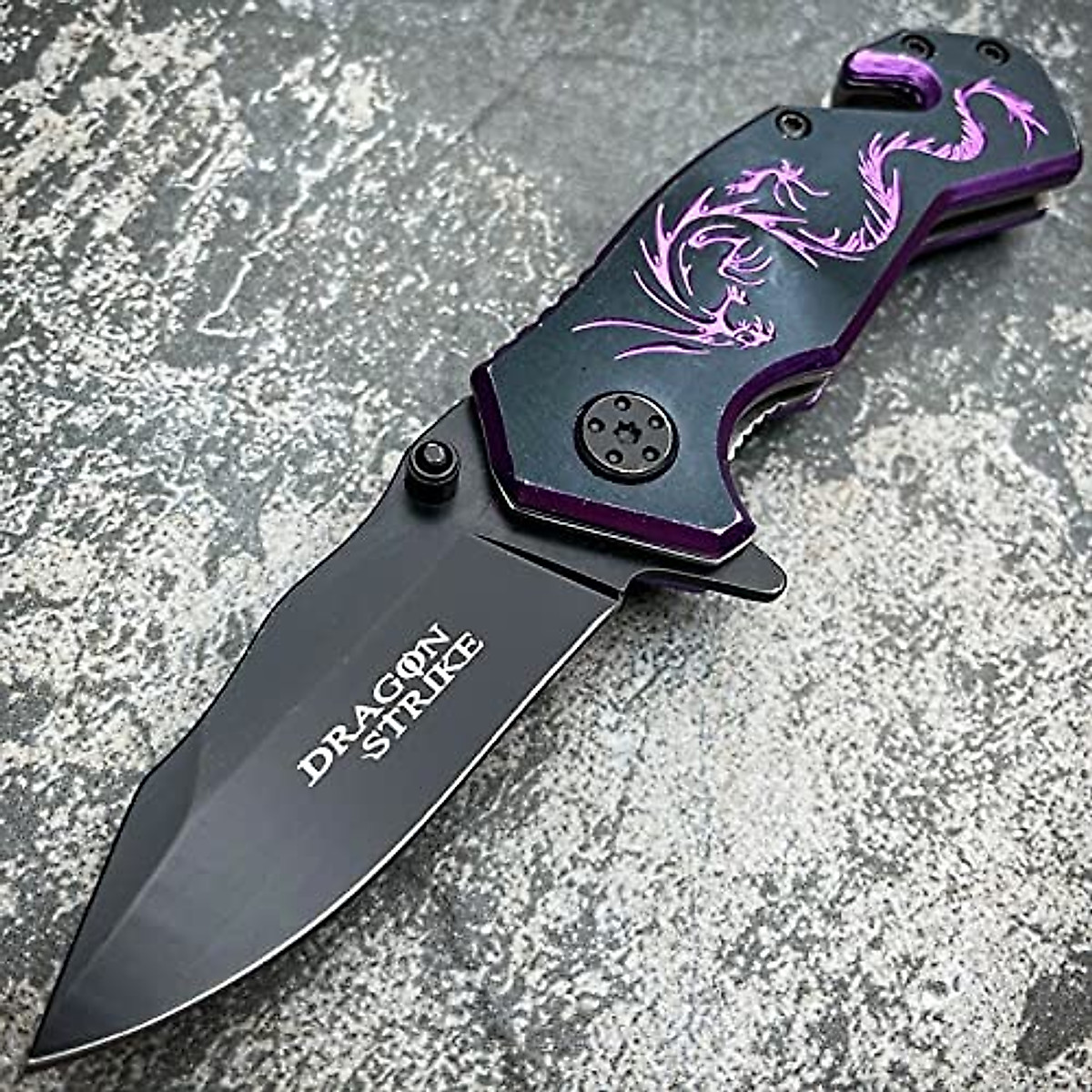 6" Fantasy Dragon Rescue Open Folding Pocket Knife Black W/ Purple Outdoor Survival Hunting Knife for Camping by Survival Steel