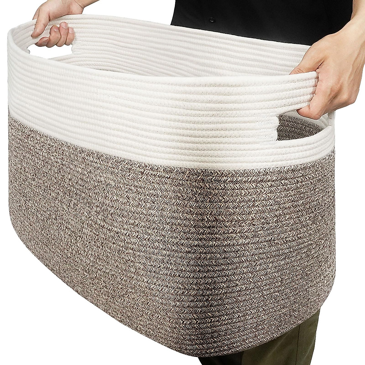 AROPEME XXXXL Large Storage Basket, 25"x13"x16" Laundry Basket for Organizing, Blanket Basket Living Room, Cotton Rope Basket with Handles, Rectangle Woven Basket, Baby Nursery Storage Bin, Brown