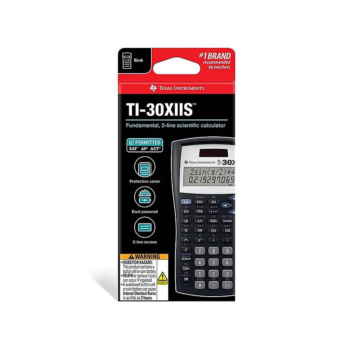 Texas Instruments TI-30XIIS Scientific Calculator, Black with Blue Accents