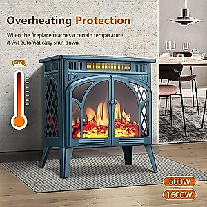 Havato Electric Fireplace Heater with Remote Control, Overheating-Protection, Realistic Flame, 5100 BTU Output, 25" Freestanding Electric Fireplace Stove for Indoor Use, Dark Green