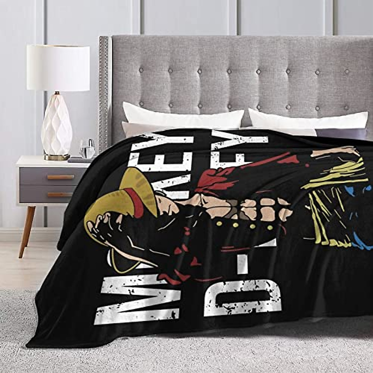 MMsshTdy One Piece Monkey D. Luffy Blanket Flannel Fleece Anime Throw Blanket for Living Room/Bedroom/Sofa/Chair 60 inch X50 inch Black