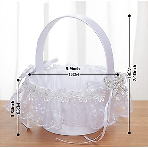 White Wedding Flower Basket Wedding Party Romantic Decoration Bridal Flower Basket Bridesmaid Children Portable Flower Basket(E)