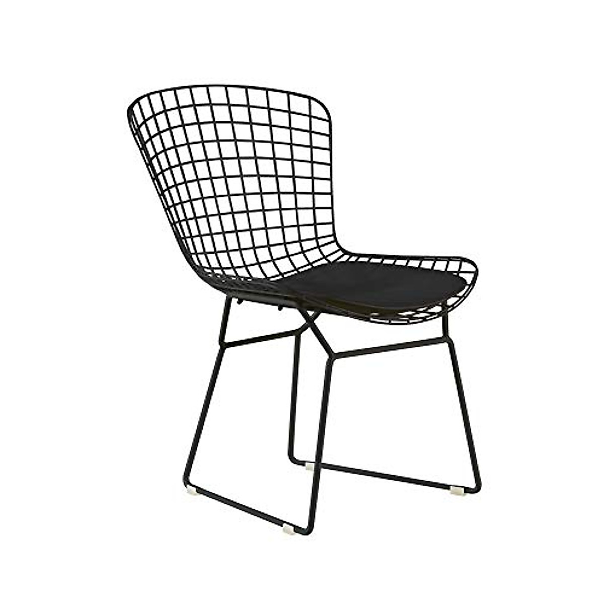 Elle Decor CHRHLYBLKM01 Holly Mid Century Modern Dining Side Chair with Geometric Grid Wire Design, Wide Curved Back, Faux Leather Seat Pad, Black