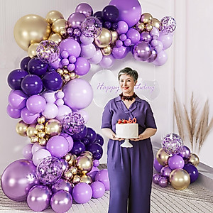 147pcs Purple and Gold Balloon Arch Kit, Purple and Gold Party Decorations with Purple Light Purple Dark Purple Metallic Purple Balloons for Birthday Wedding Baby Shower Party Decoration Women
