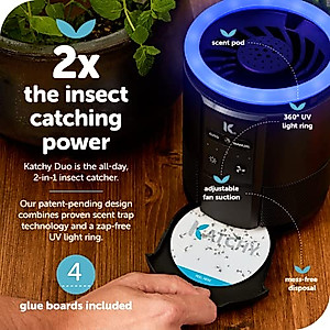 Katchy Duo 2 in 1 Indoor Fruit Fly Trap, Mosquito Killer, and Gnat & Bug Catcher with UV Light Fan and Sticky Traps for Bugs