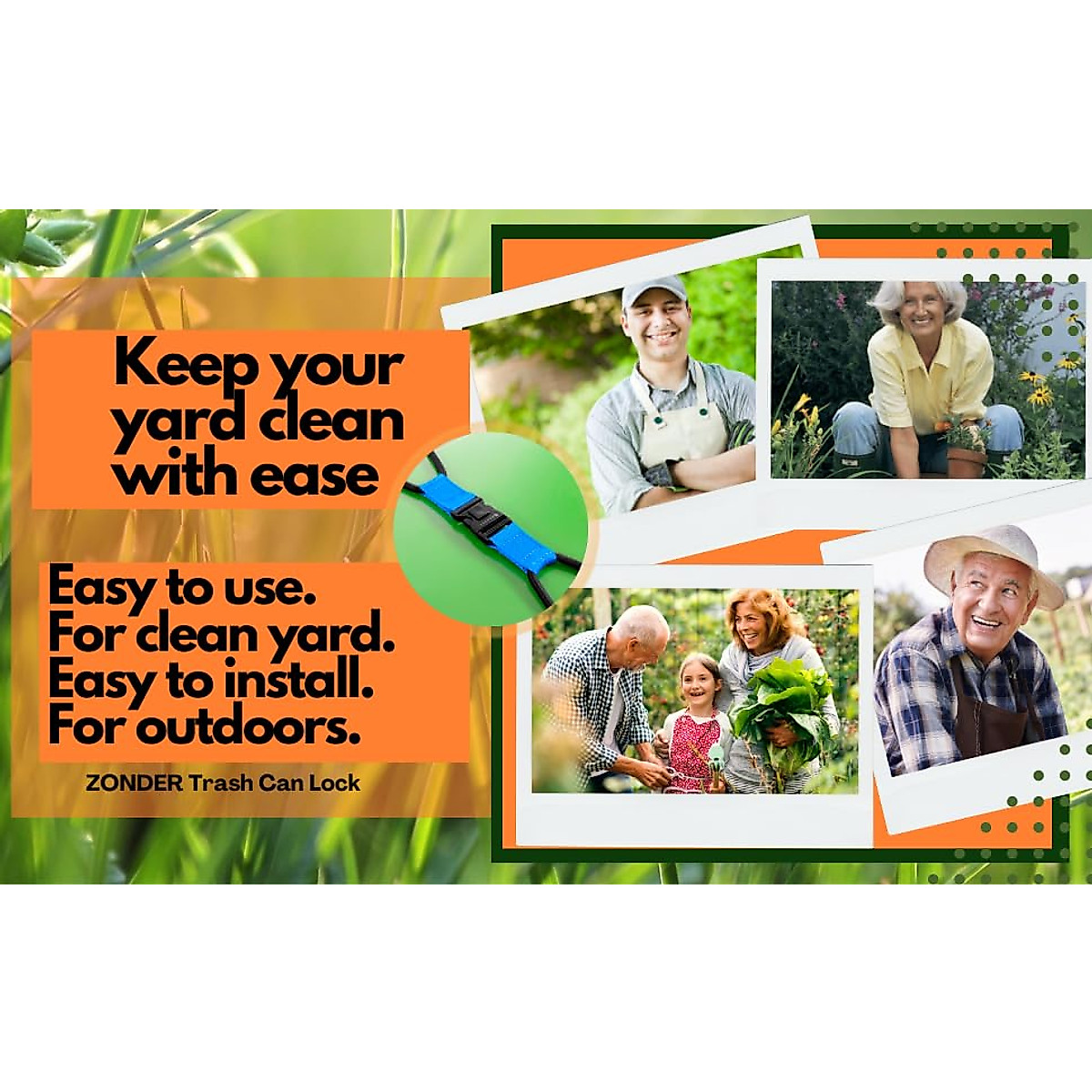 ZONDER Trash Can Locks | Bungee Cord Outdoor Trash Can Locks for Raccoons Animals | Neat Yard | Bear Garbage Bin Locks - Ease of Use - Durable - Double Pack